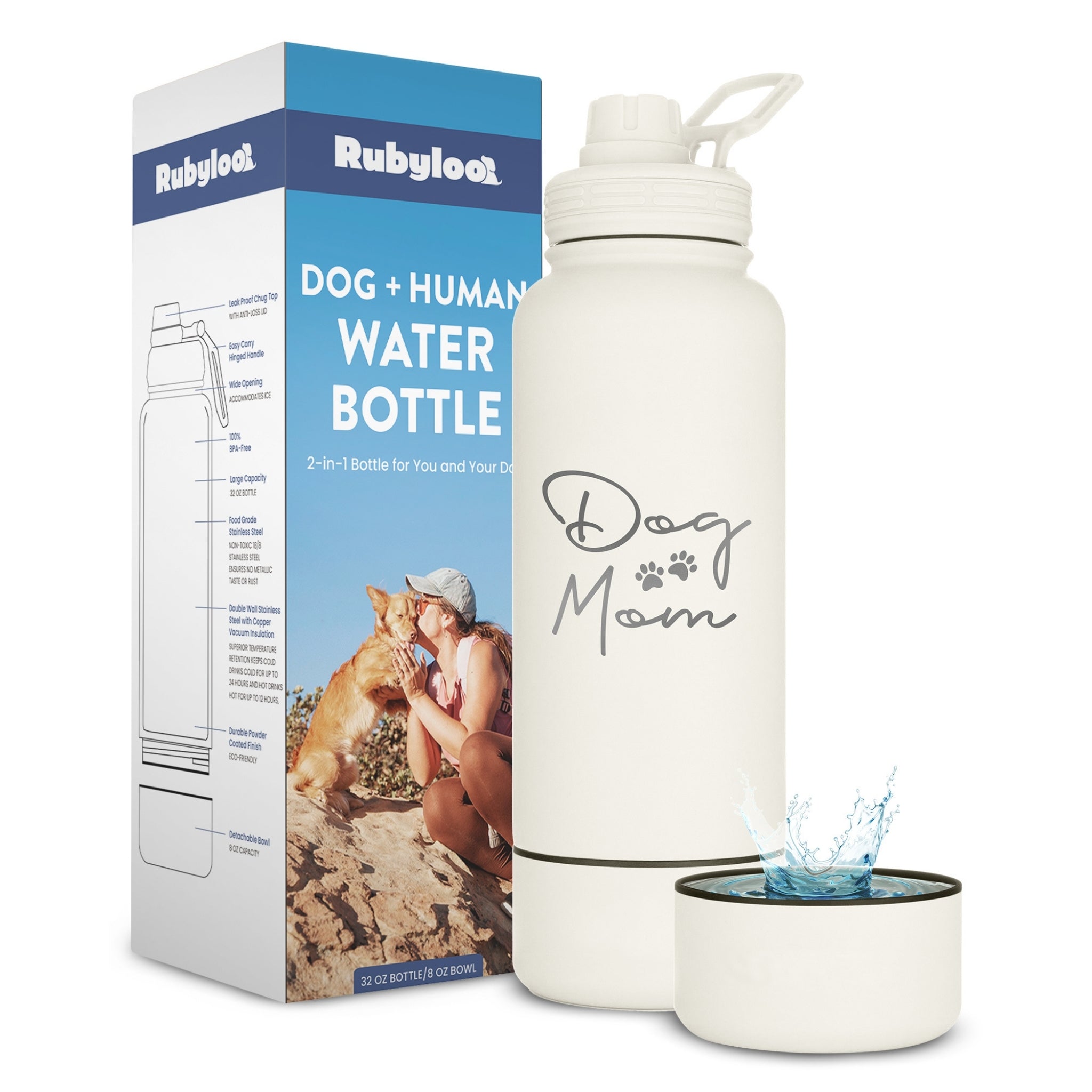 Dog + Human Water Bottle with Detachable Separate Dog Bowl – The Dog ...